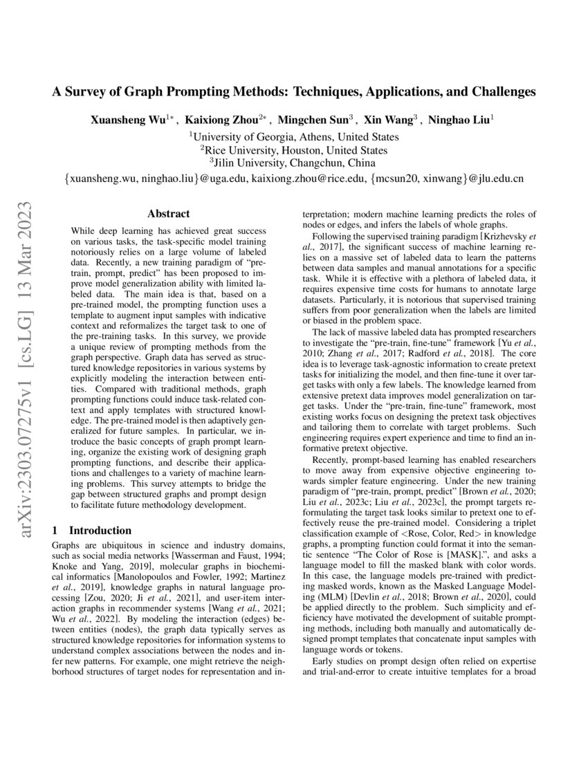 A Survey Of Graph Prompting Methods Techniques Applications And Challenges Deepai