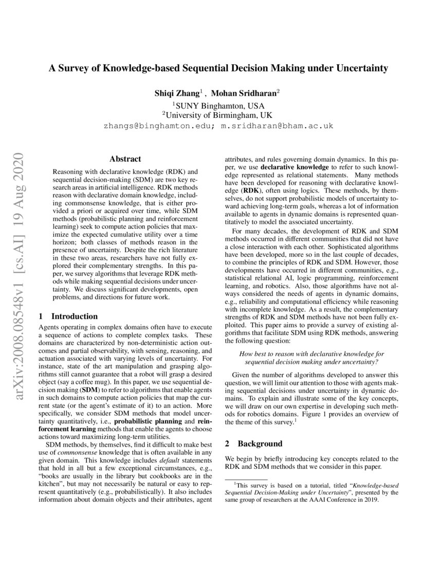 A Survey of Knowledge-based Sequential Decision Making under ... A Survey of Knowledge-based Sequential Decision Making under ...