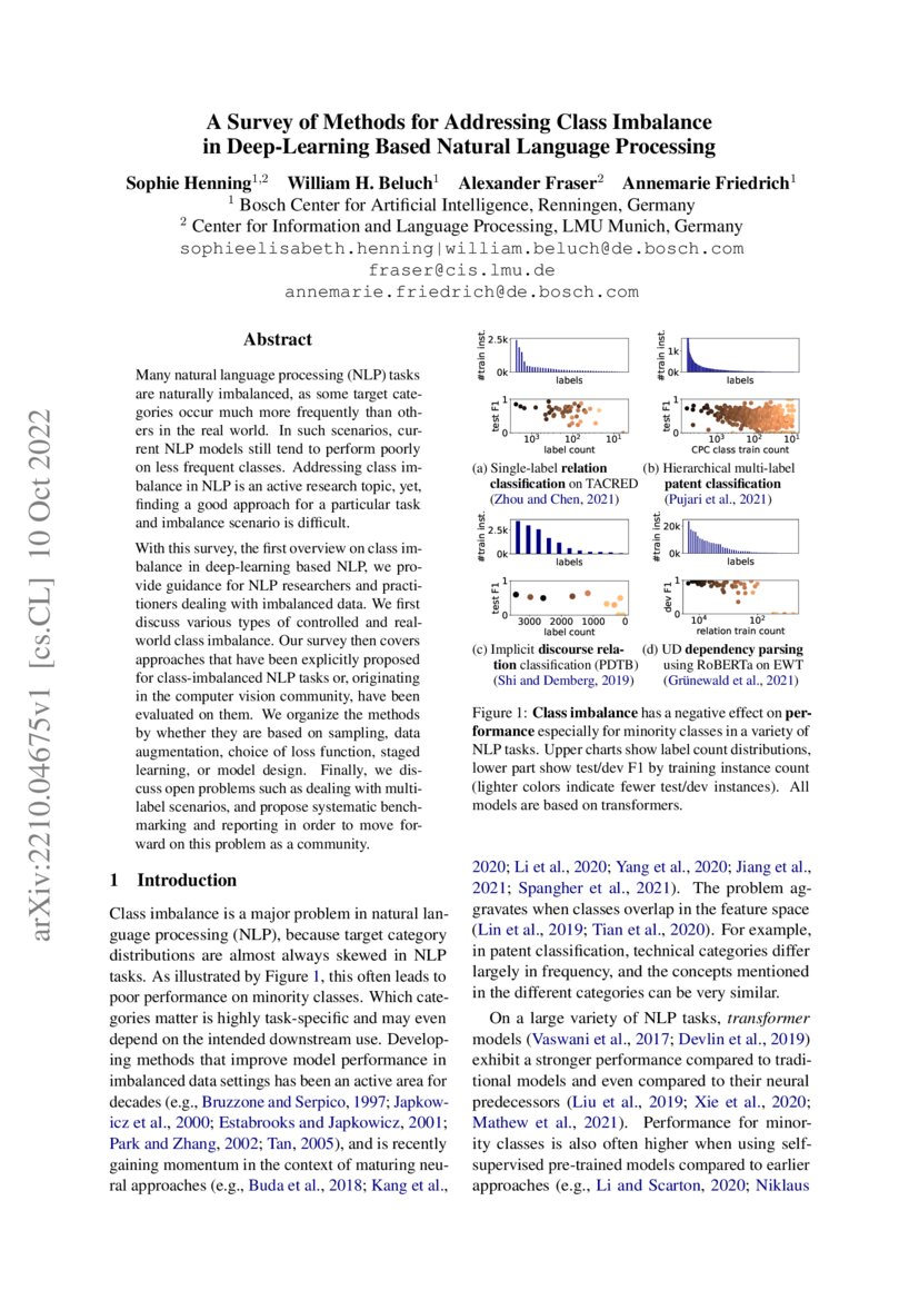 A Survey of Methods for Addressing Class Imbalance in Deep-Learning Based Natural Language ...