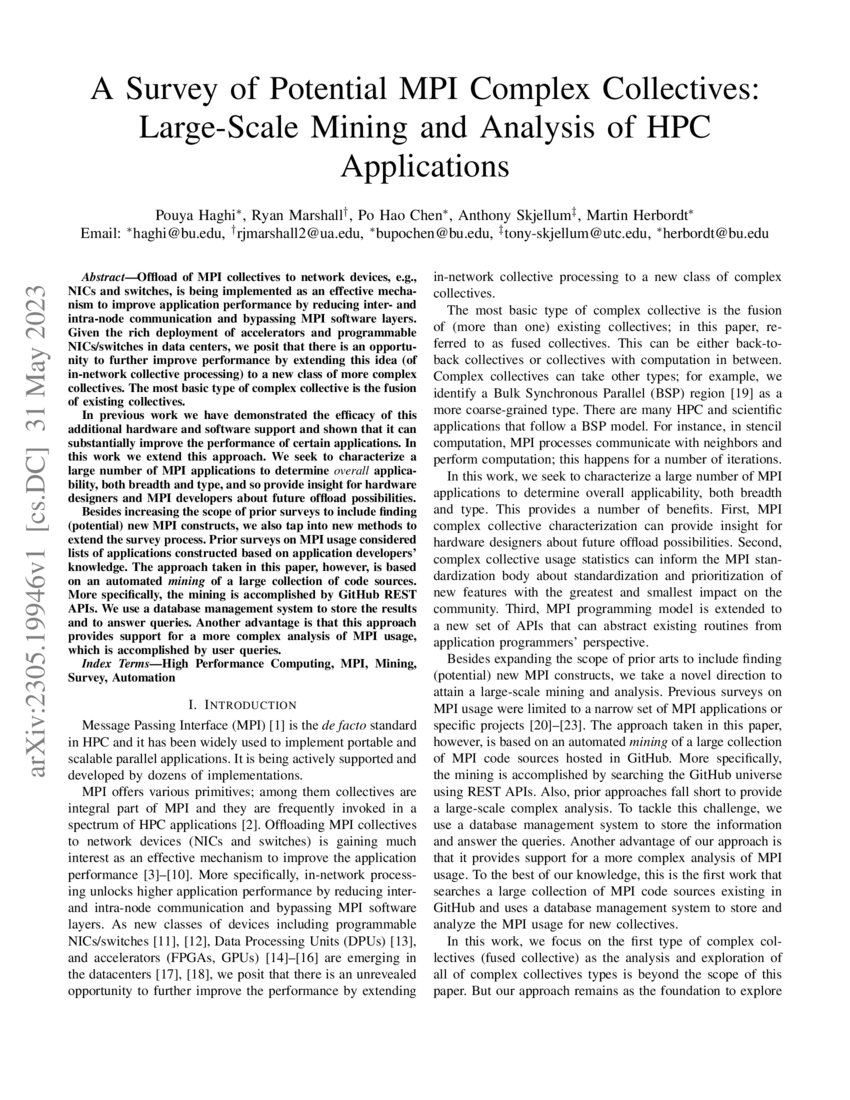 A Survey Of Potential Mpi Complex Collectives Large Scale Mining And Analysis Of Hpc