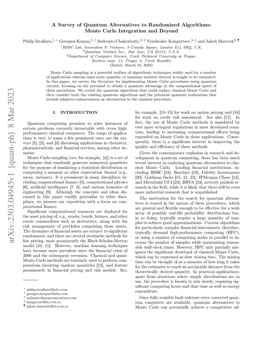 A Survey Of Quantum Alternatives To Randomized Algorithms Monte Carlo Integration And Beyond 7579