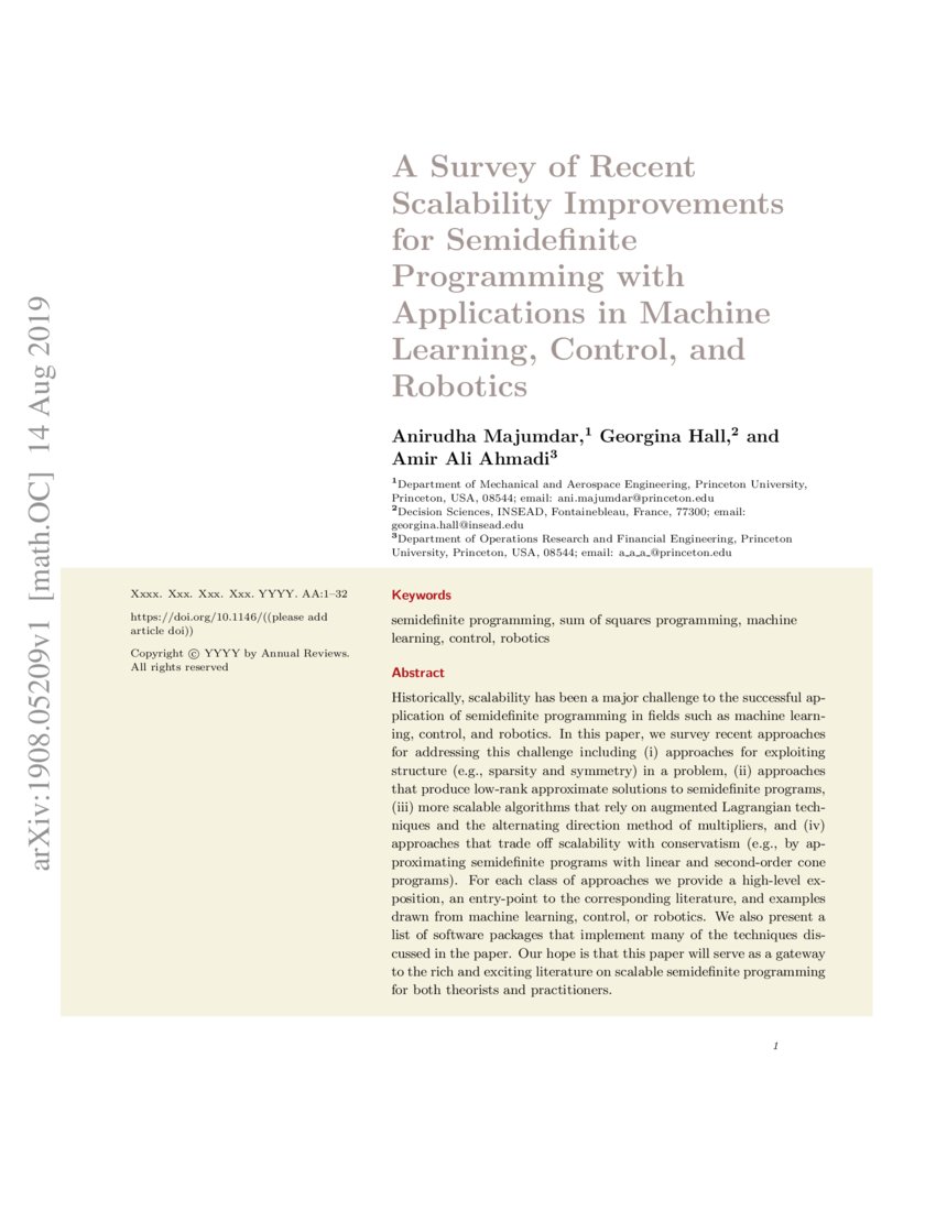 A Survey Of Recent Scalability Improvements For Semidefinite Programming With Applications In 