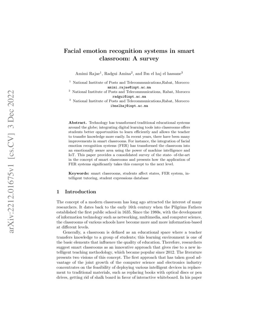 A survey of smart classroom: Concept, technologies and facial emotions ...