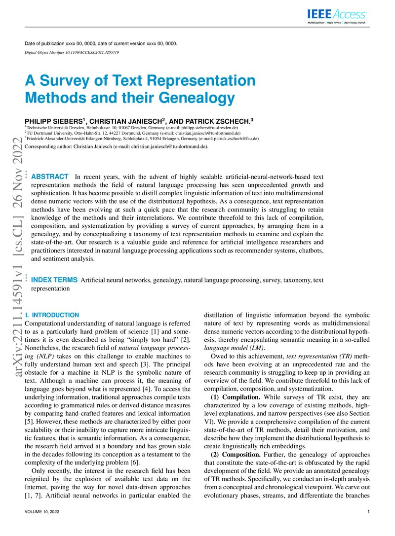 A Survey of Text Representation Methods and Their Genealogy | DeepAI