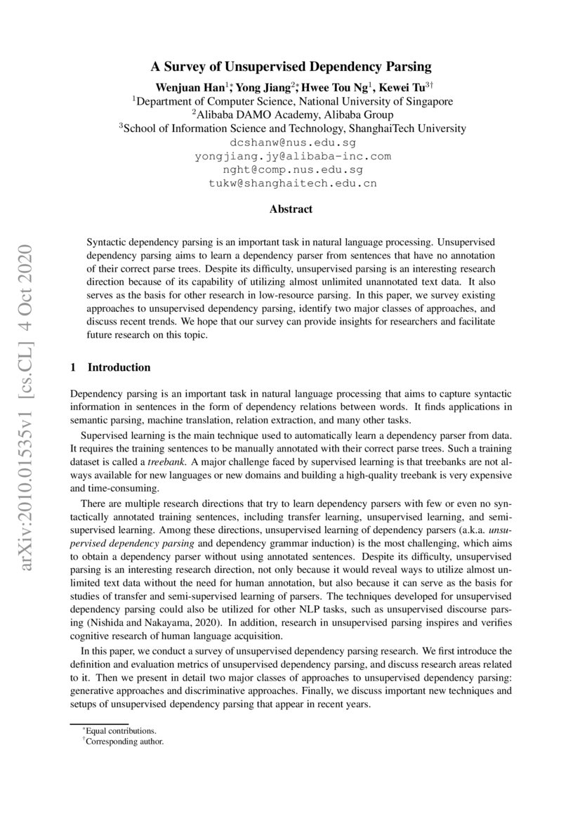 A Survey Of Unsupervised Dependency Parsing Deepai 