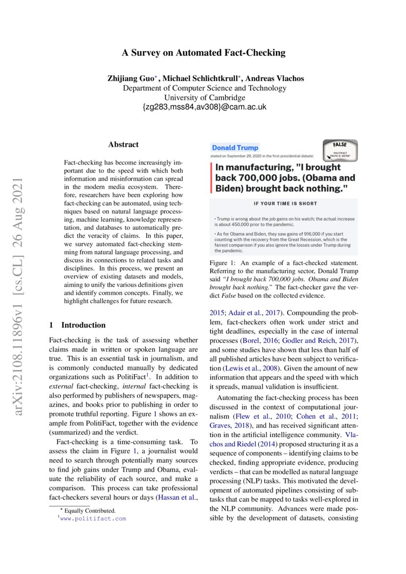 A Survey on Automated Fact-Checking | DeepAI