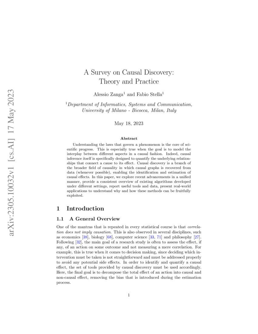 A Survey On Causal Discovery Theory And Practice Deepai