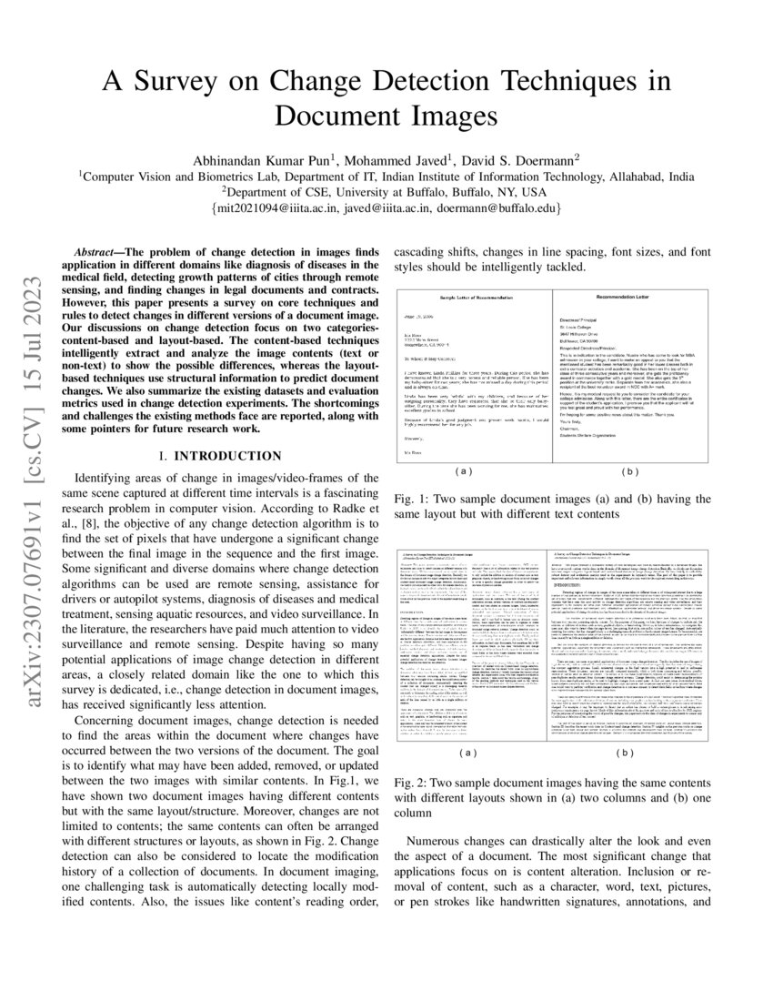 A Survey on Change Detection Techniques in Document Images | DeepAI