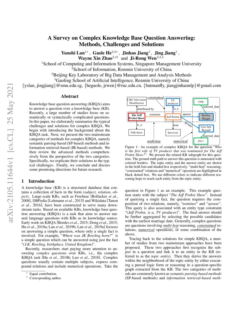 A Survey on Complex Knowledge Base Question Answering: Methods ...