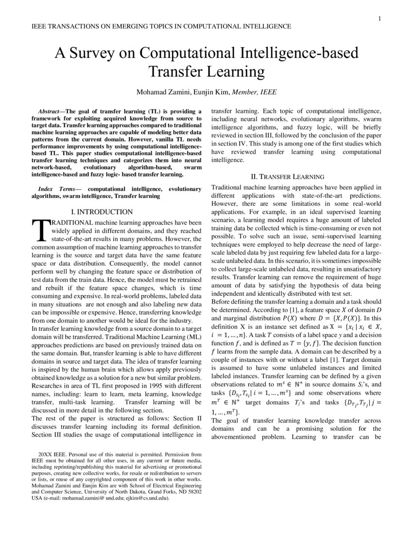 A Survey on Computational Intelligence-based Transfer Learning | DeepAI