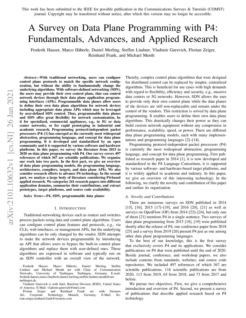 A Survey on Data Plane Programming with P4: Fundamentals, Advances, and Applied Research | DeepAI