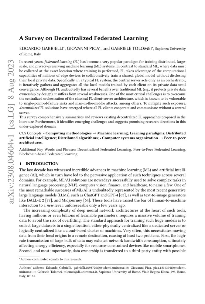 A Survey on Decentralized Federated Learning | DeepAI A Survey on Decentralized Federated Learning | DeepAI