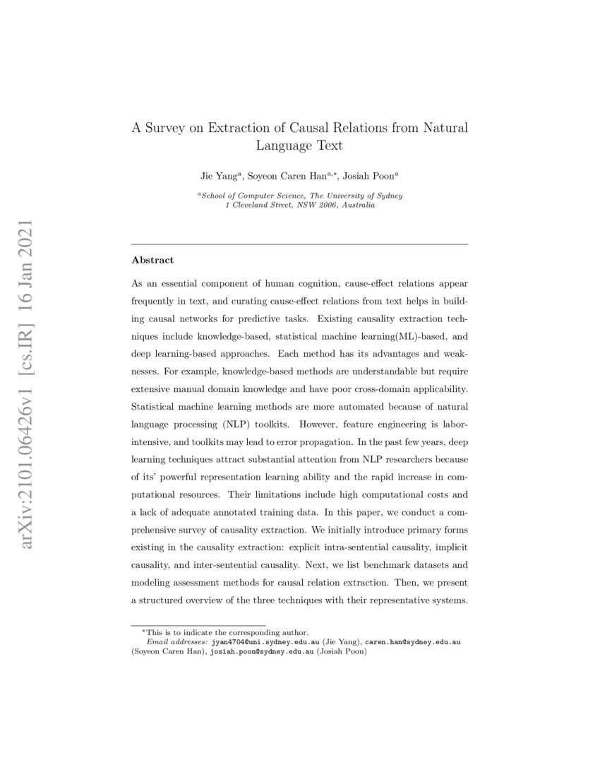A Survey On Extraction Of Causal Relations From Natural Language Text