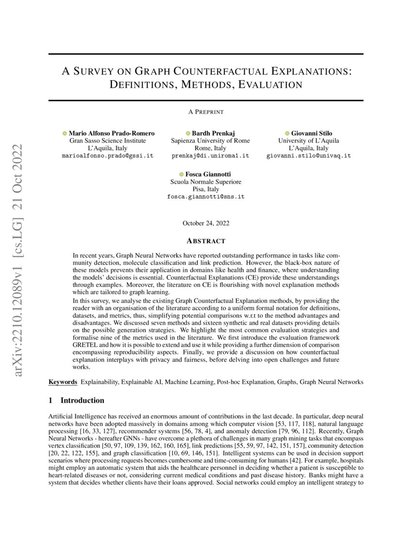 A Survey on Graph Counterfactual Explanations: Definitions, Methods ... A Survey on Graph Counterfactual Explanations: Definitions, Methods ...