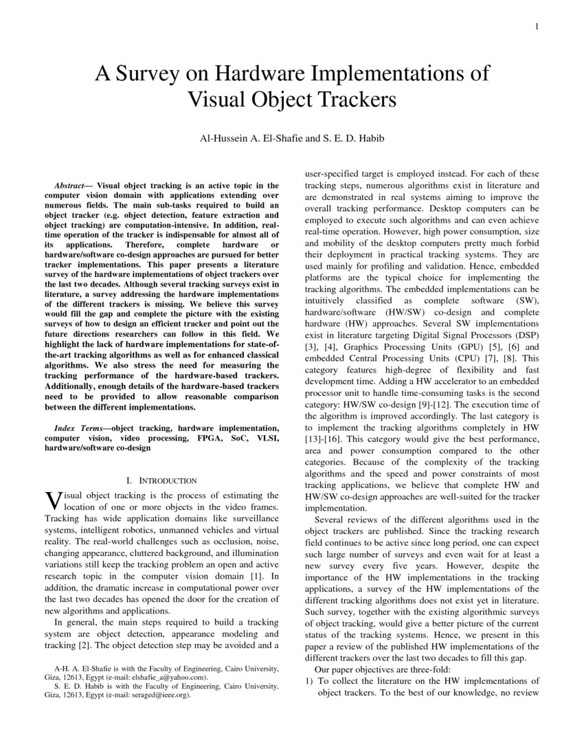 A Survey on Hardware Implementations of Visual Object Trackers | DeepAI
