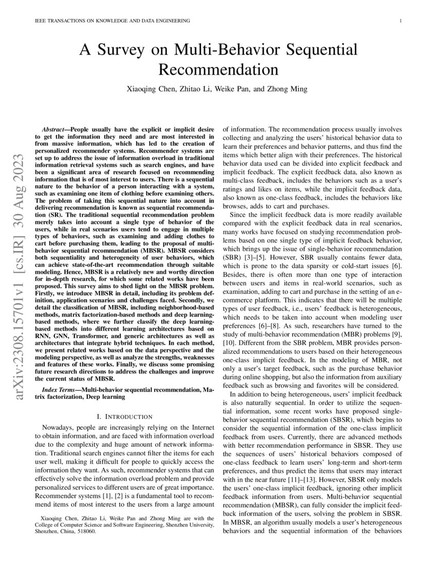 A Survey On Multi Behavior Sequential Recommendation Deepai 