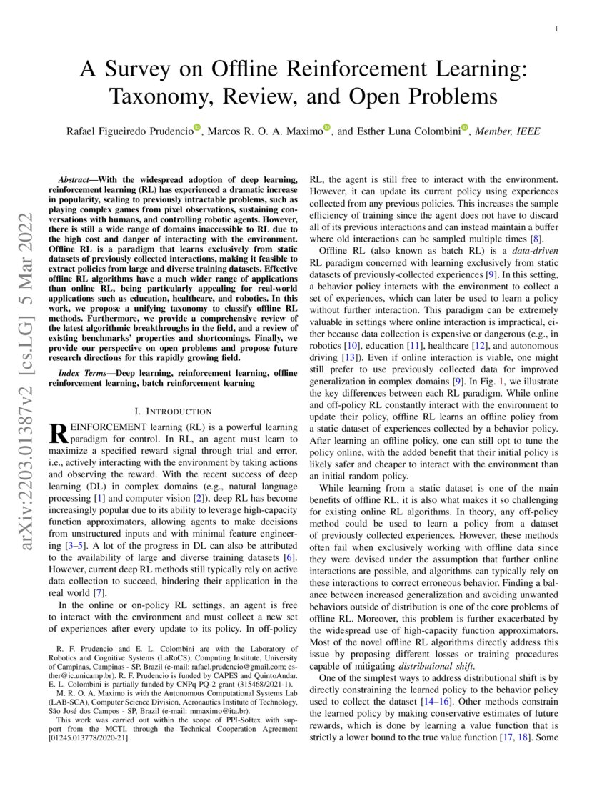 A Survey On Offline Reinforcement Learning Taxonomy Review And Open