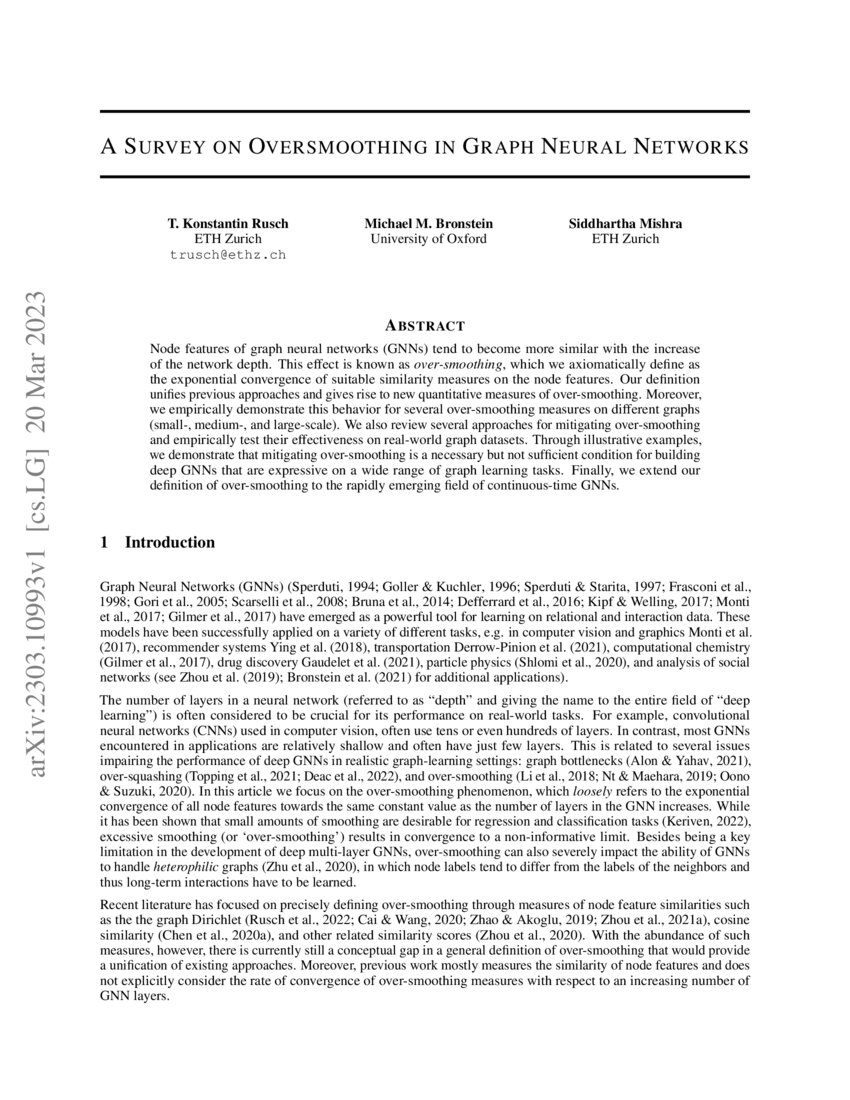 A Survey On Oversmoothing In Graph Neural Networks Deepai