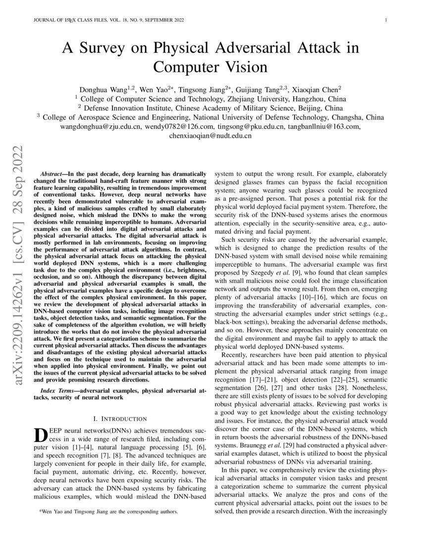 A Survey on Physical Adversarial Attack in Computer Vision | DeepAI
