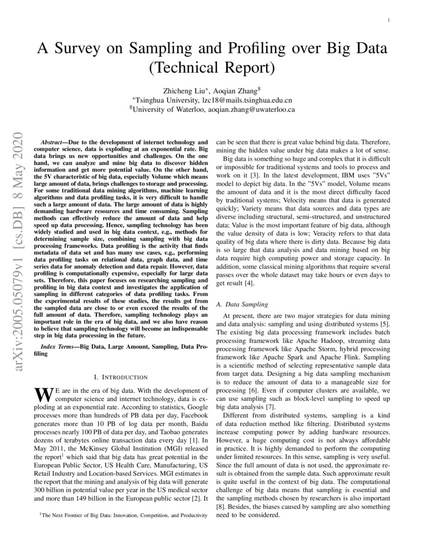 A Survey On Sampling And Profiling Over Big Data Technical Report Deepai 9729