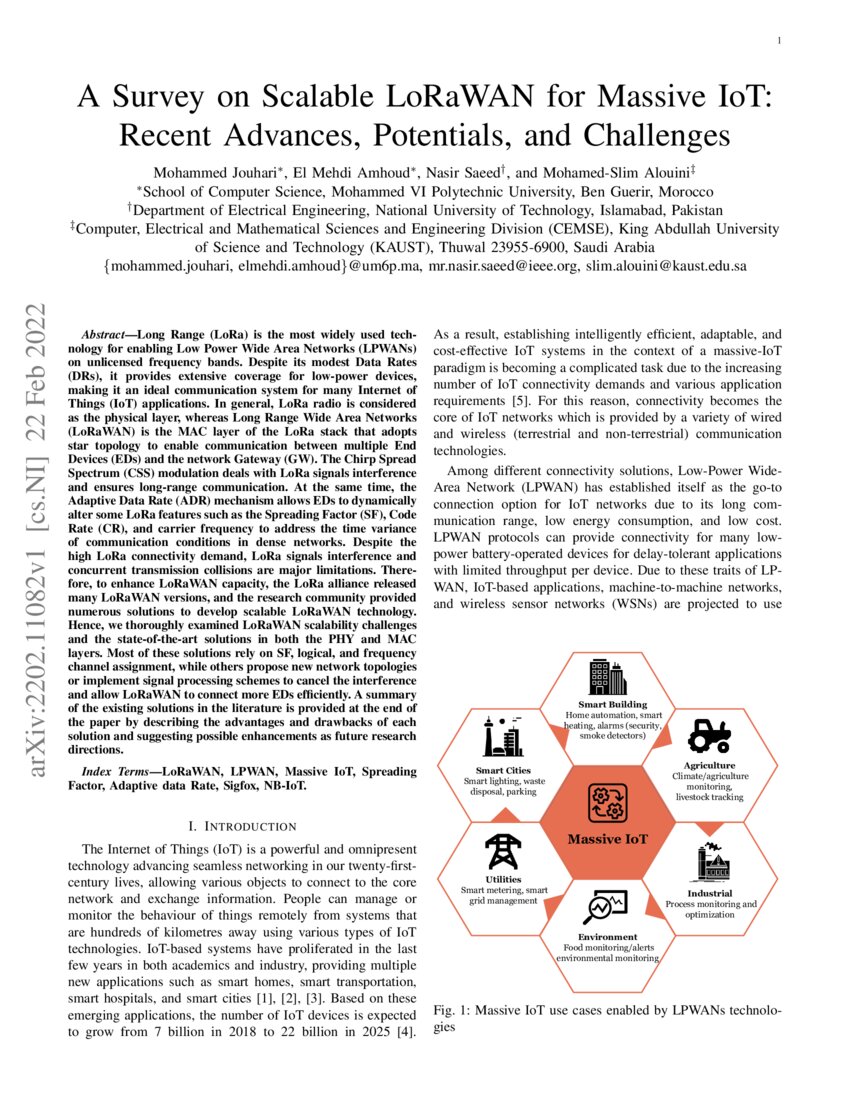 A Survey on Scalable LoRaWAN for Massive IoT: Recent Advances, Potentials, and Challenges | DeepAI