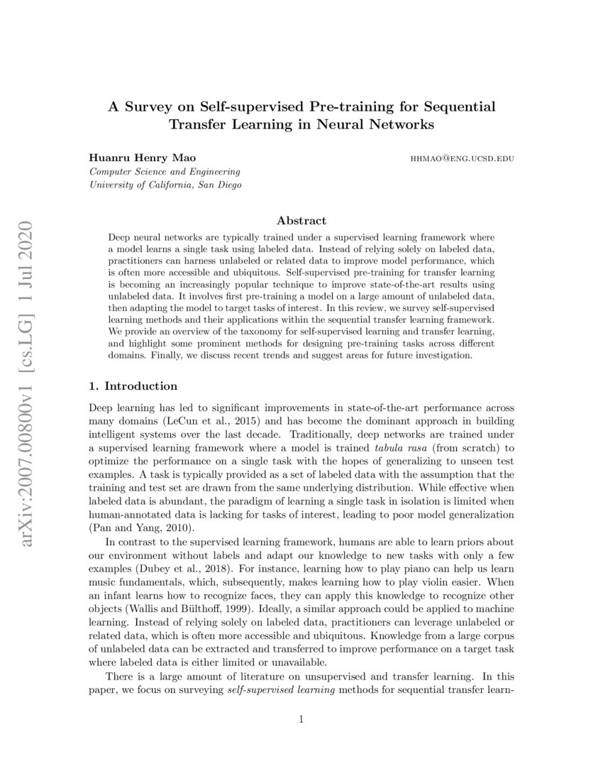 A Survey on Self-supervised Pre-training for Sequential Transfer ...