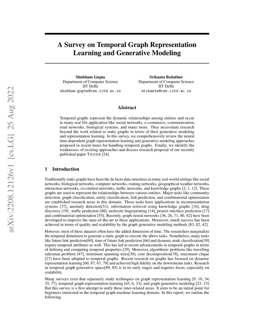 A Survey on Temporal Graph Representation Learning and Generative Modeling | DeepAI