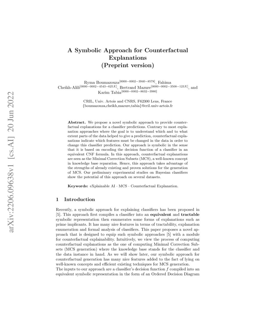 A Symbolic Approach for Counterfactual Explanations | DeepAI