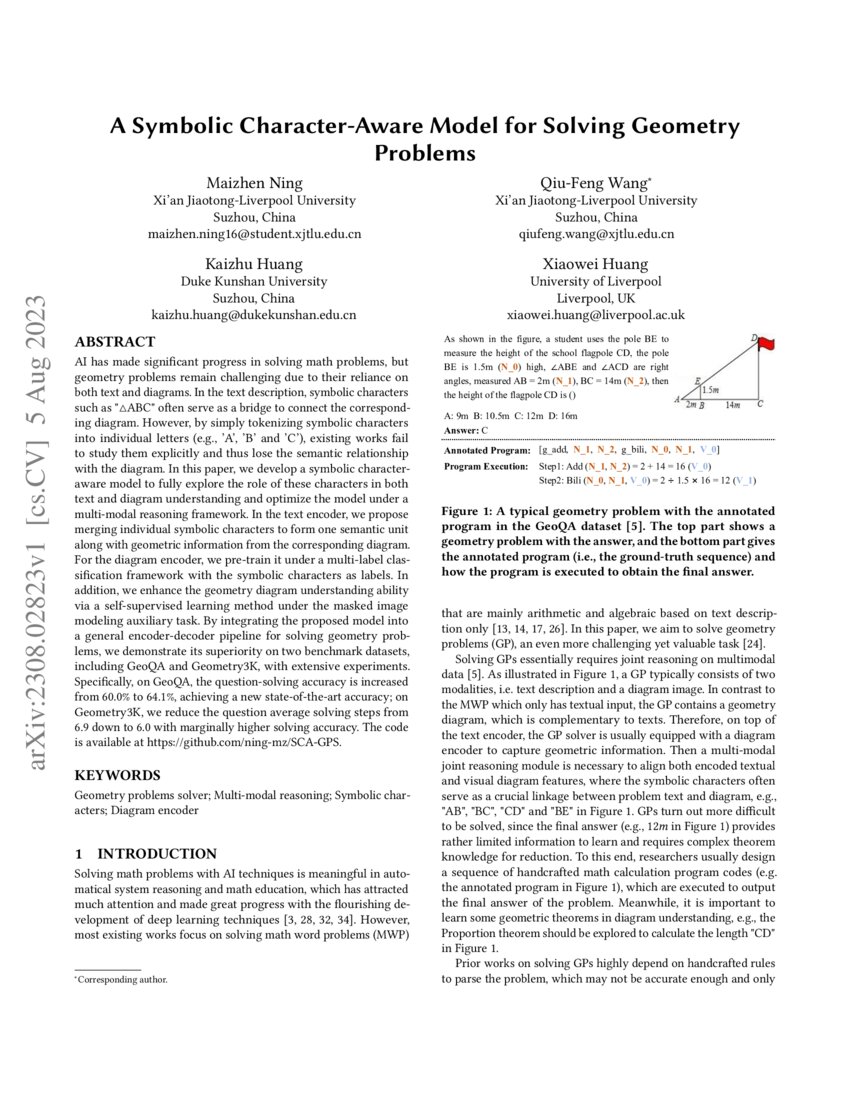 A Symbolic Character-Aware Model for Solving Geometry Problems | DeepAI