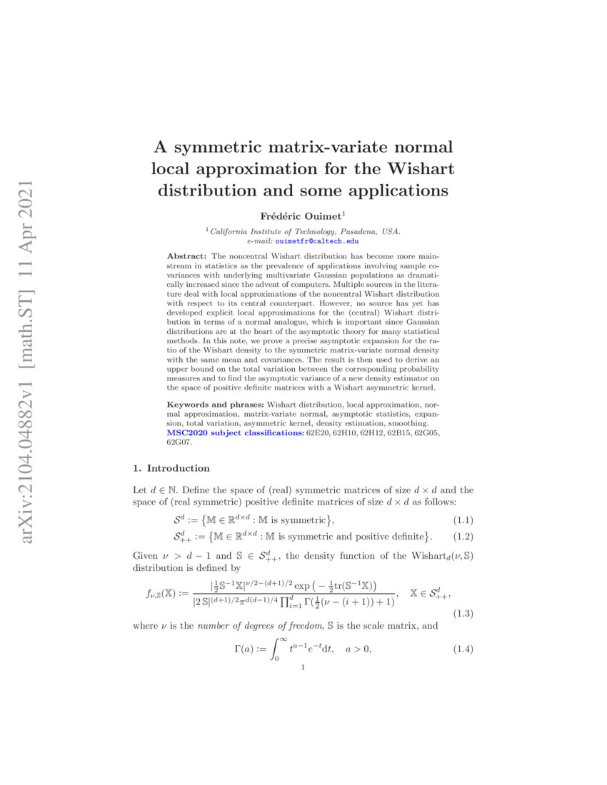 A Symmetric Matrix Variate Normal Local Approximation For The Wishart