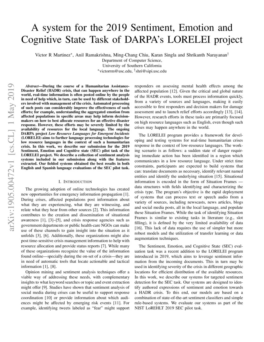 A system for the 2019 Sentiment, Emotion and Cognitive State Task of ...