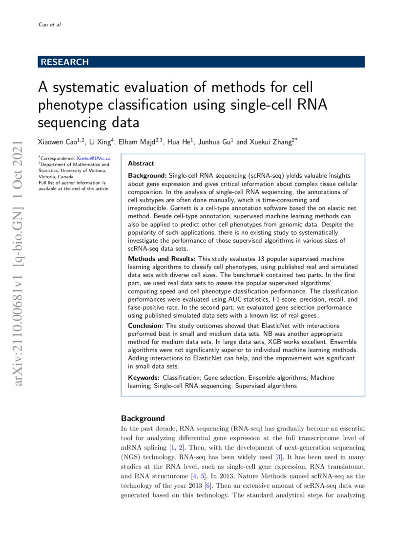 A systematic evaluation of methods for cell phenotype classification ...