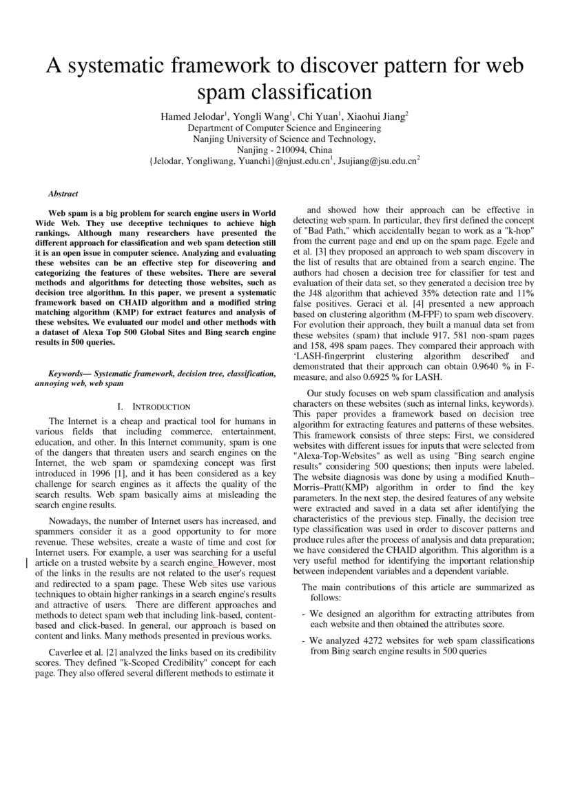 A systematic framework to discover pattern for web spam classification ...