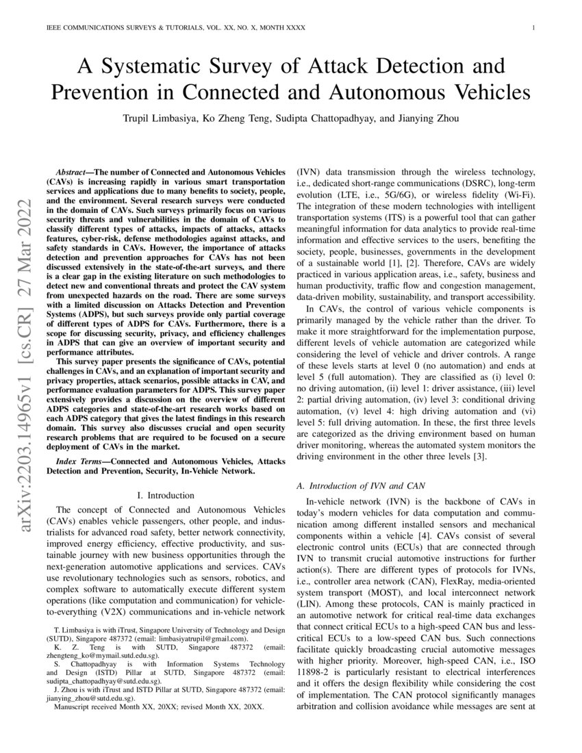 A Systematic Survey Of Attack Detection And Prevention In Connected And Autonomous Vehicles Deepai