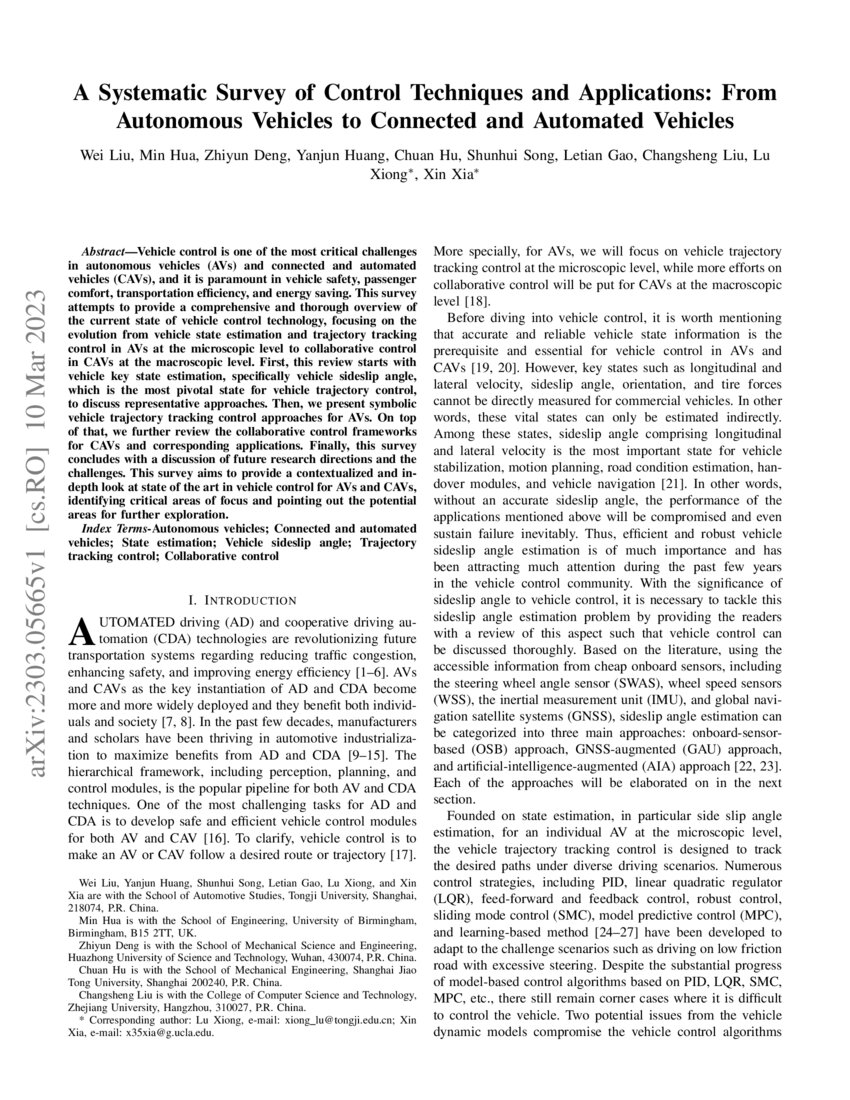 A Systematic Survey of Control Techniques and Applications: From Autonomous Vehicles to ...