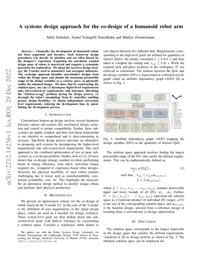 A systems design approach for the co-design of a humanoid robot arm ...