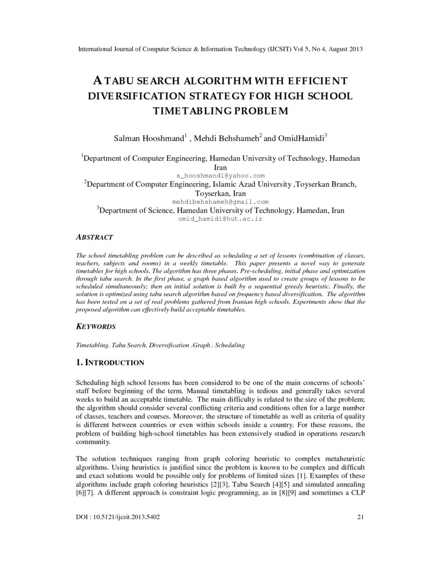 A tabu search algorithm with efficient diversification strategy for high school timetabling ...