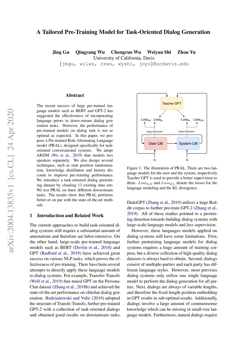 A Tailored Pre-Training Model for Task-Oriented Dialog Generation | DeepAI