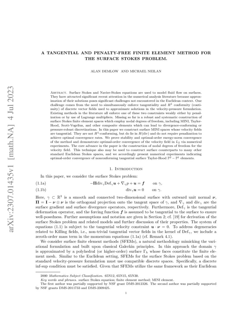 A Tangential And Penalty Free Finite Element Method For The Surface