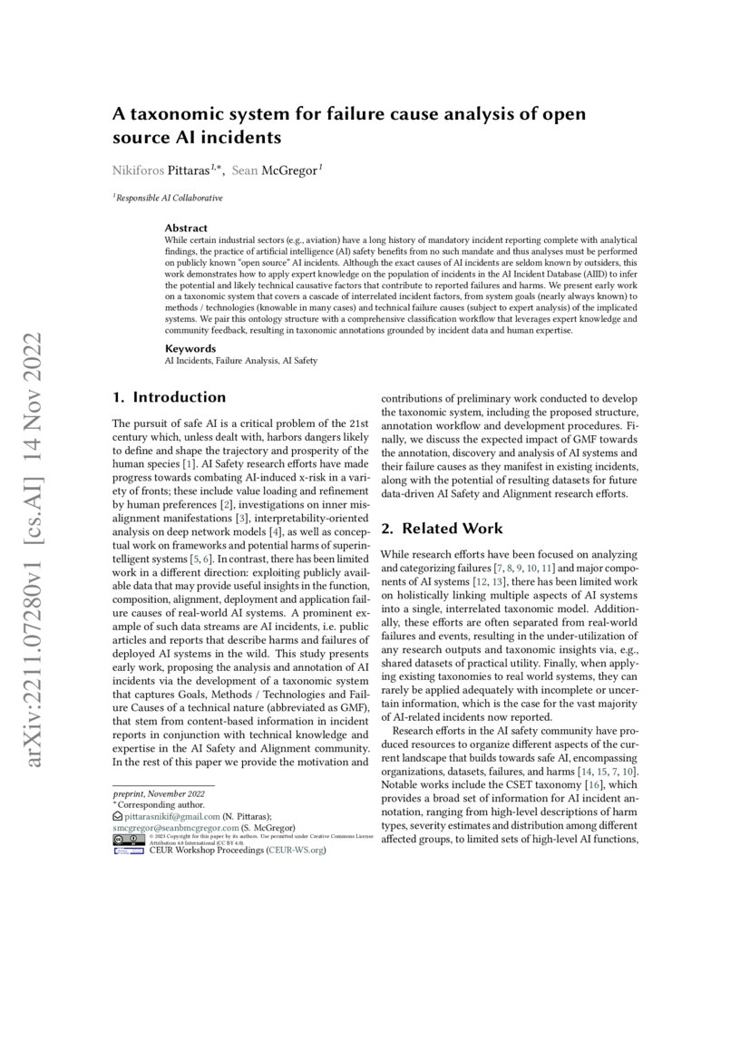 A Taxonomic System For Failure Cause Analysis Of Open Source AI A Taxonomic System For Failure Cause Analysis Of Open Source AI