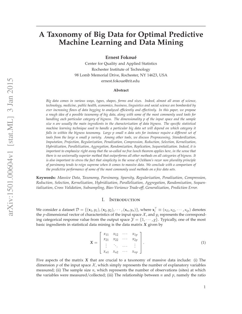 A Taxonomy Of Big Data For Optimal Predictive Machine Learning And Data Mining Deepai 