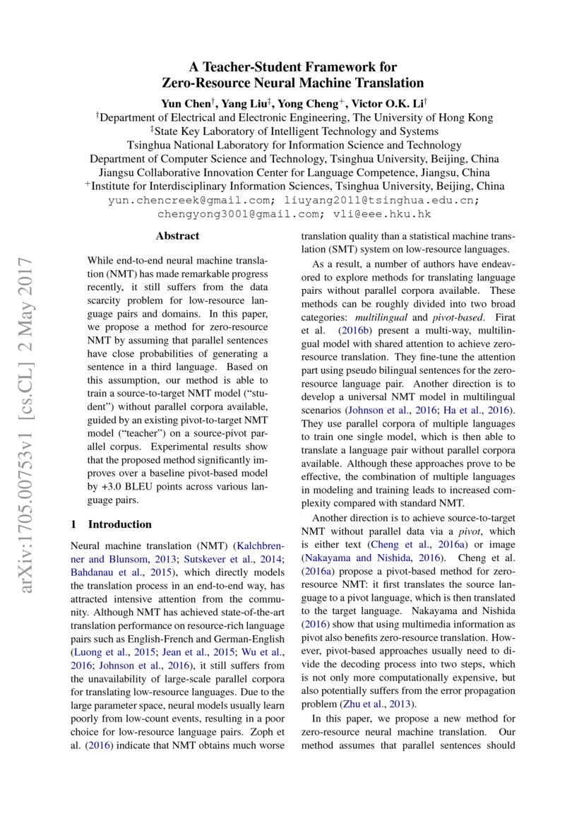 A Teacher-Student Framework for Zero-Resource Neural Machine ...