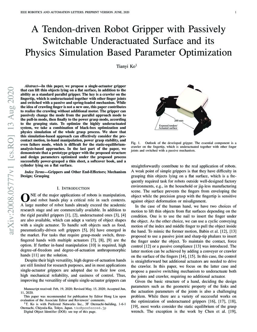 A Tendon Driven Robot Gripper With Passively Switchable Underactuated Surface And Its Physics 