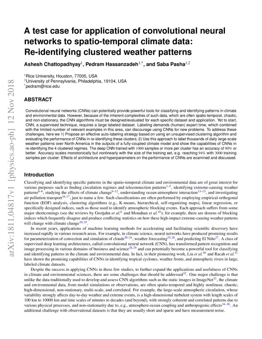 A Test Case For Application Of Convolutional Neural Networks To Spatio Temporal Climate Data Re