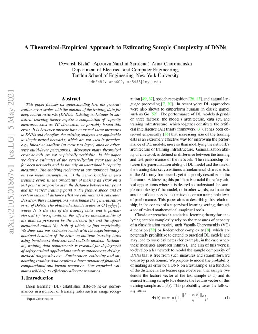A Theoretical Empirical Approach To Estimating Sample Complexity Of Dnns Deepai