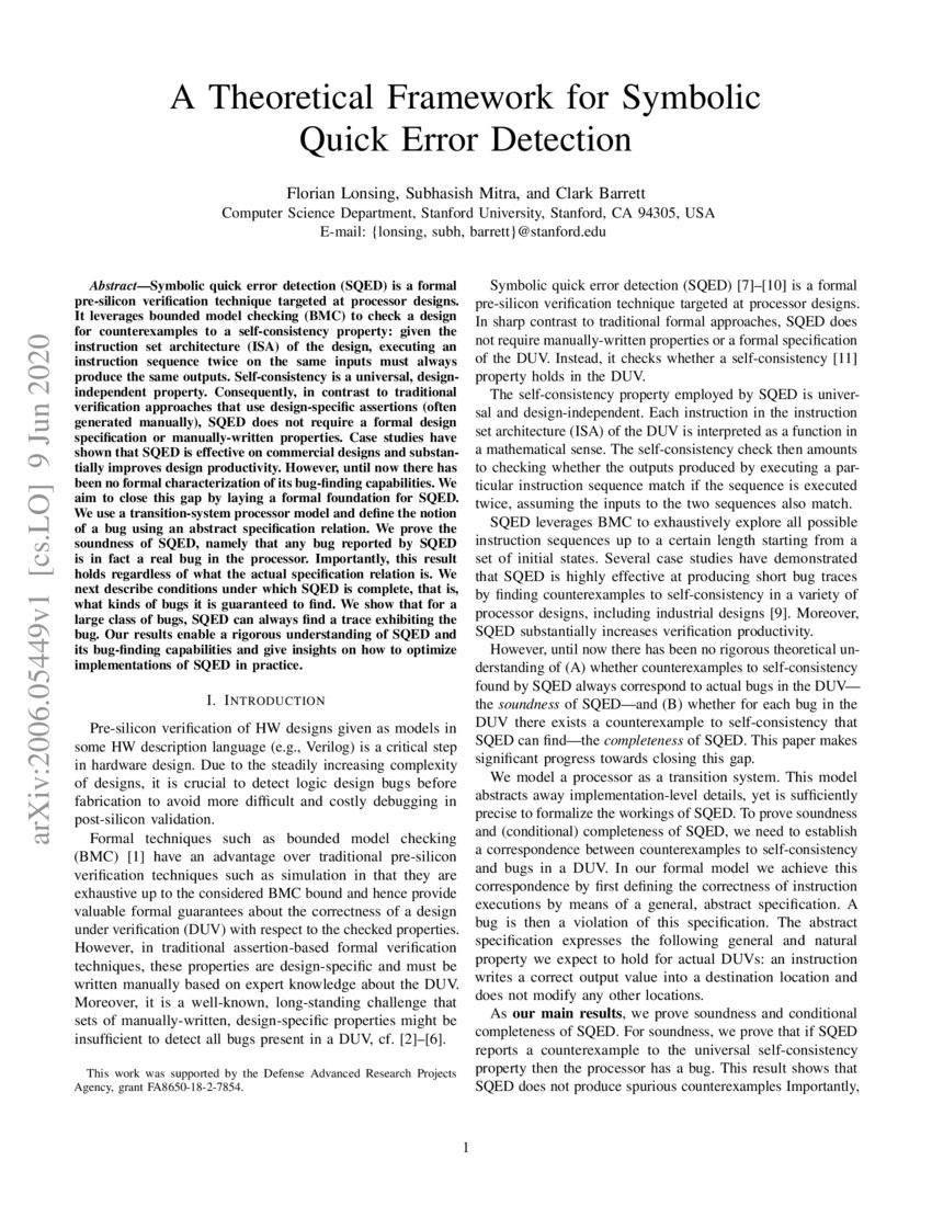 A Theoretical Framework For Symbolic Quick Error Detection Deepai
