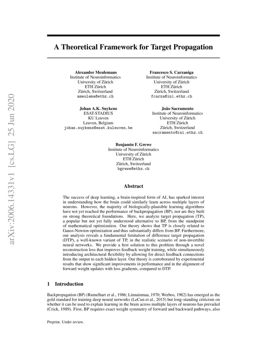 A Theoretical Framework for Target Propagation | DeepAI