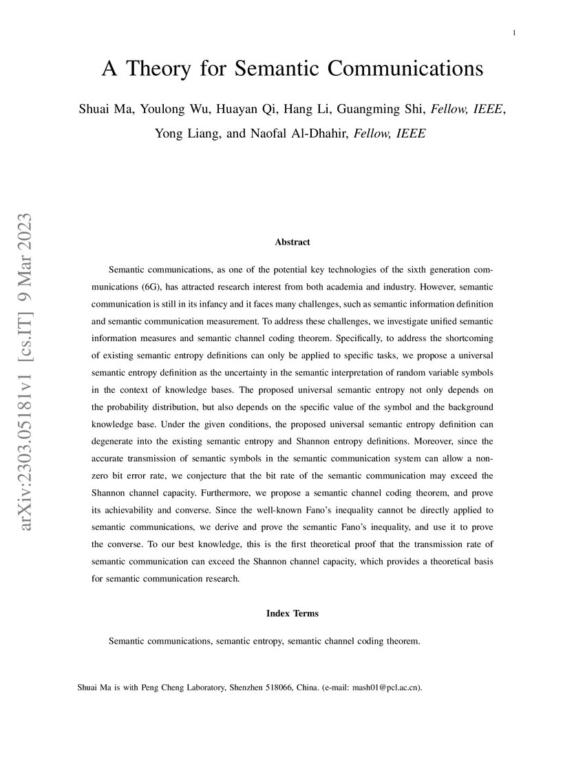 A Theory For Semantic Communications Deepai