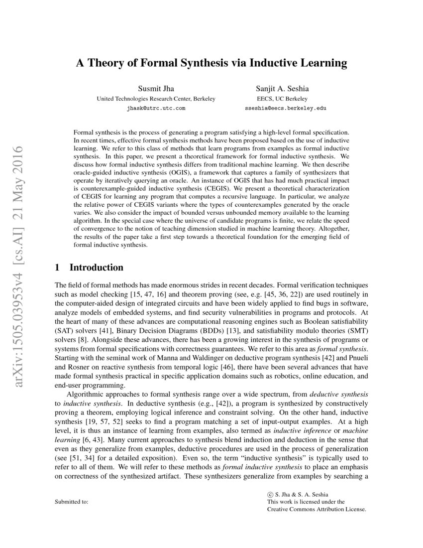 A Theory of Formal Synthesis via Inductive Learning | DeepAI