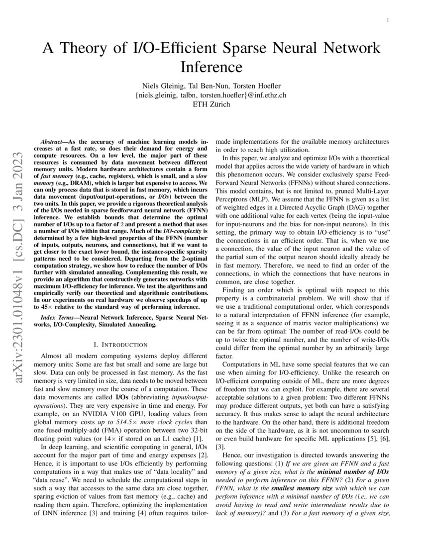 A Theory Of Io Efficient Sparse Neural Network Inference Deepai